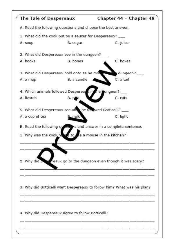 Kate DiCamillo "The Tale of Despereaux" worksheets | Made By Teachers