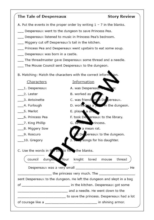Kate DiCamillo "The Tale of Despereaux" worksheets | Made By Teachers