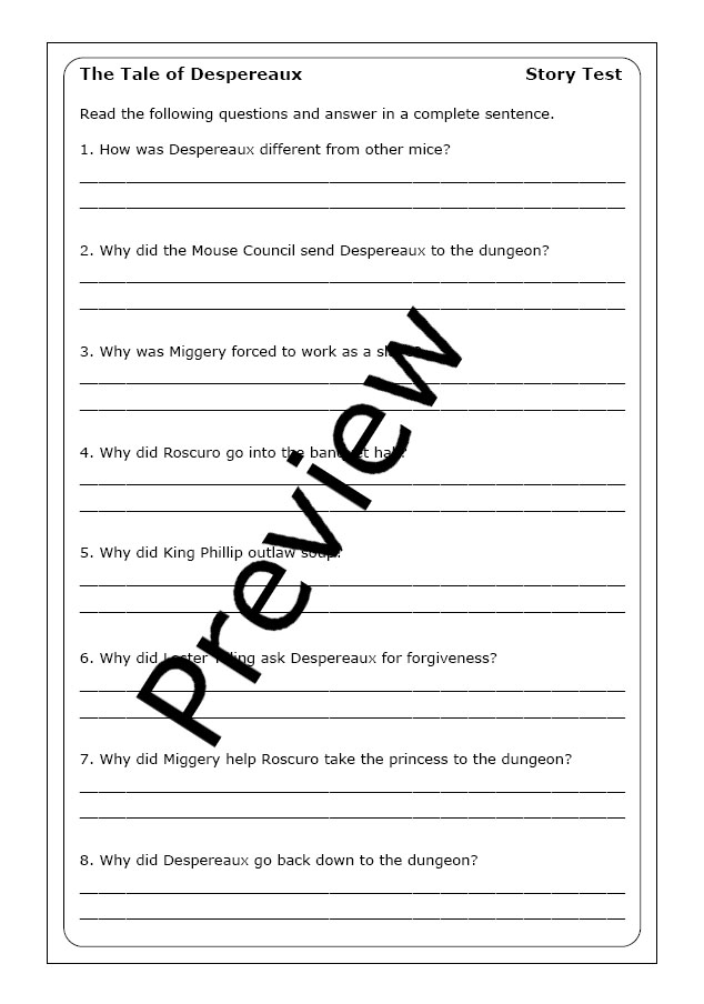 Kate DiCamillo "The Tale of Despereaux" worksheets | Made By Teachers