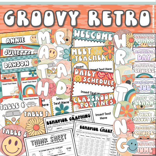 Groovy Retro Class Decor Bundle (Behavior Chart, Name Plates, Labels ...
