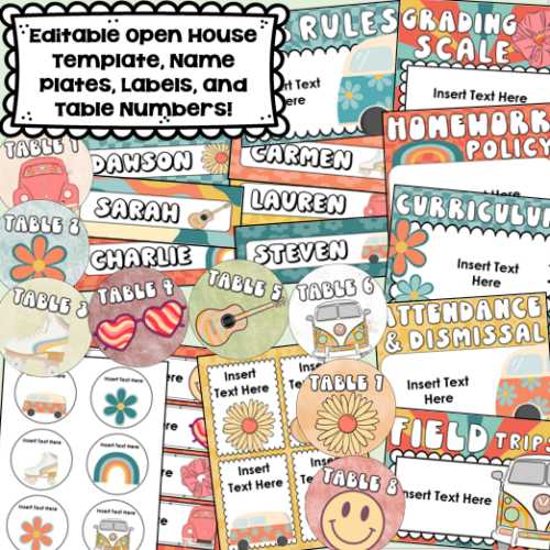 Groovy Retro Class Decor Bundle (Behavior Chart, Name Plates, Labels ...