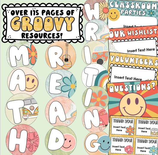 Groovy Retro Class Decor Bundle (Behavior Chart, Name Plates, Labels ...