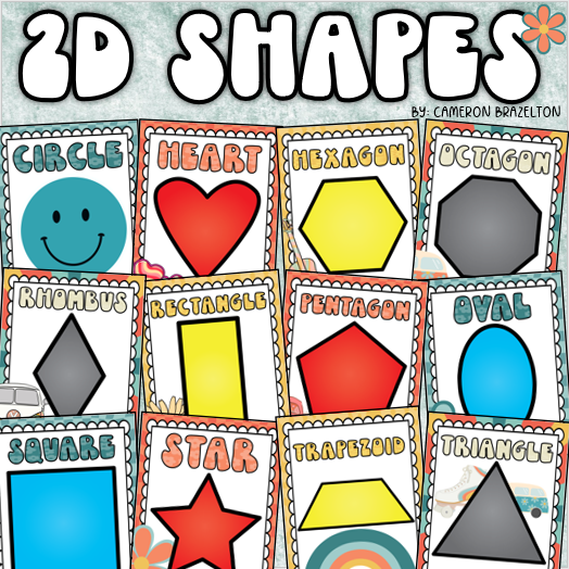 2D Shapes Poster Signs Groovy Retro Vibes Theme | Made By Teachers