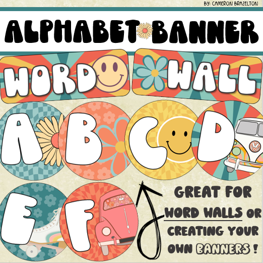 Word Wall Headers Alphabet Banner Posters Signs Groovy Retro Vibes ...