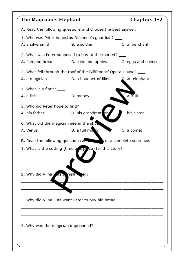 Kate DiCamillo "The Magician's Elephant" worksheets | Made By Teachers