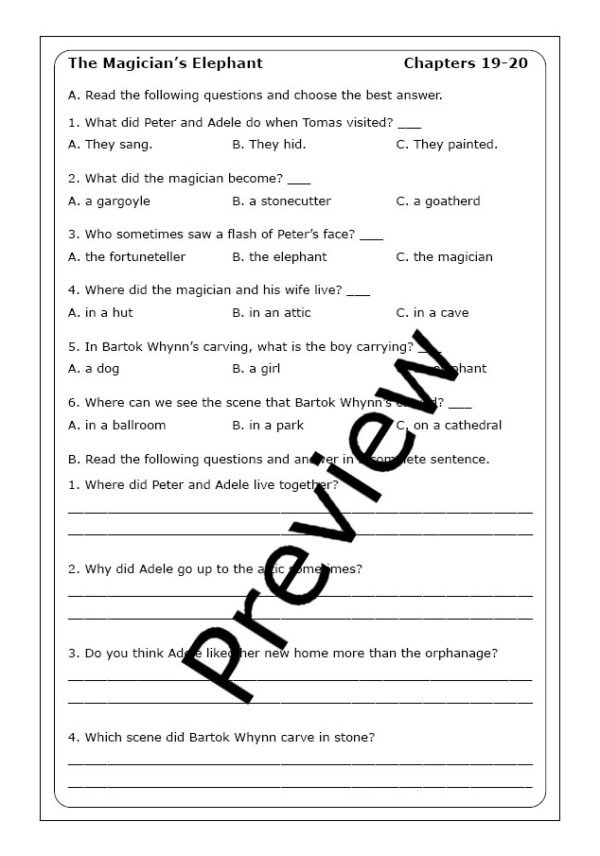 Kate DiCamillo "The Magician's Elephant" worksheets | Made By Teachers