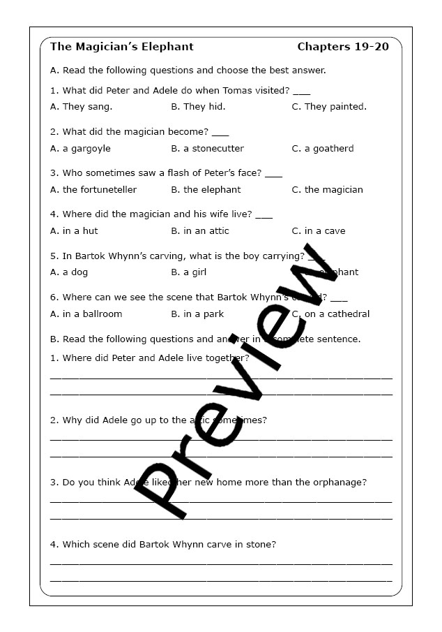 Kate DiCamillo "The Magician's Elephant" worksheets | Made By Teachers