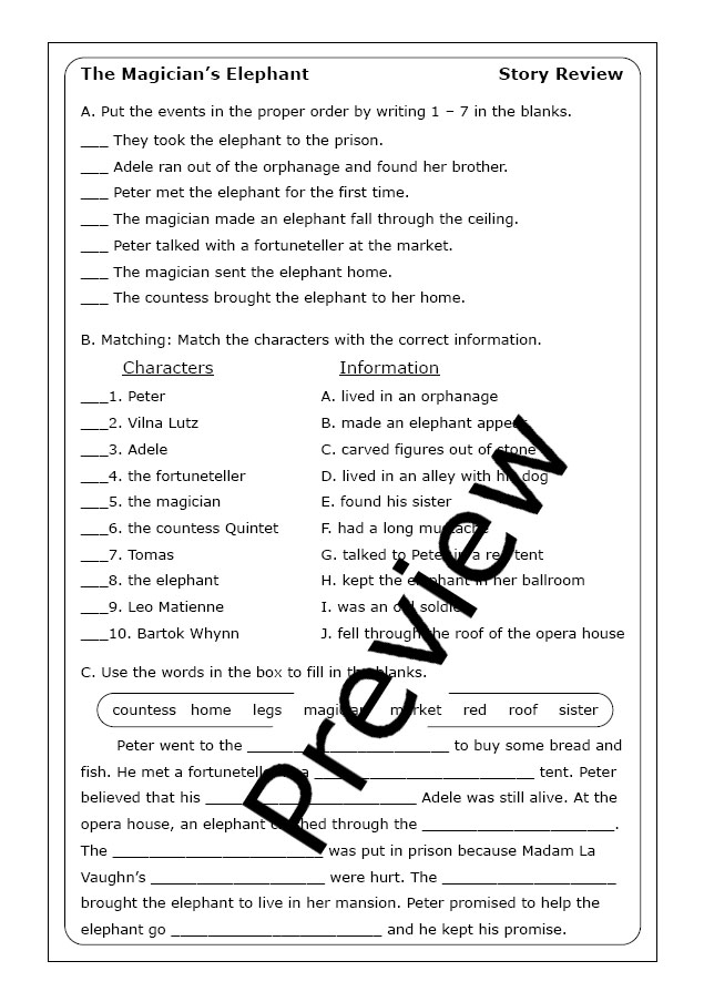 Kate DiCamillo "The Magician's Elephant" worksheets | Made By Teachers