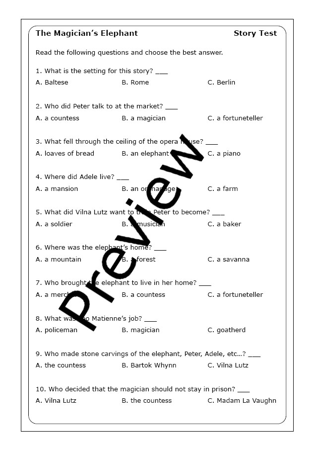 Kate DiCamillo "The Magician's Elephant" worksheets | Made By Teachers