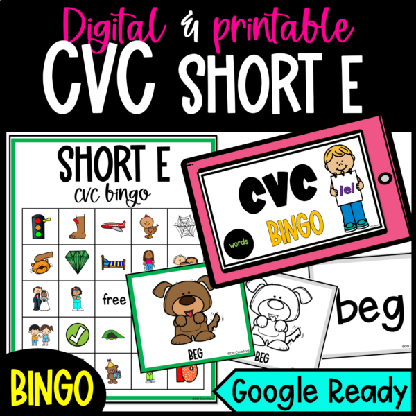 CVC Bingo for SHORT E Game l Short Vowels Game l Science of Reading ...
