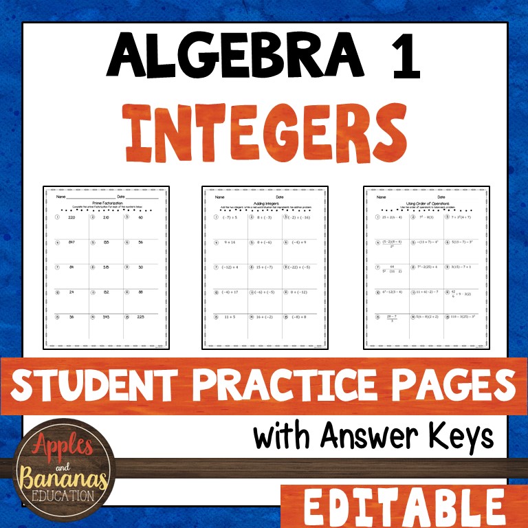 Integers - Editable Student Practice Pages | Made By Teachers