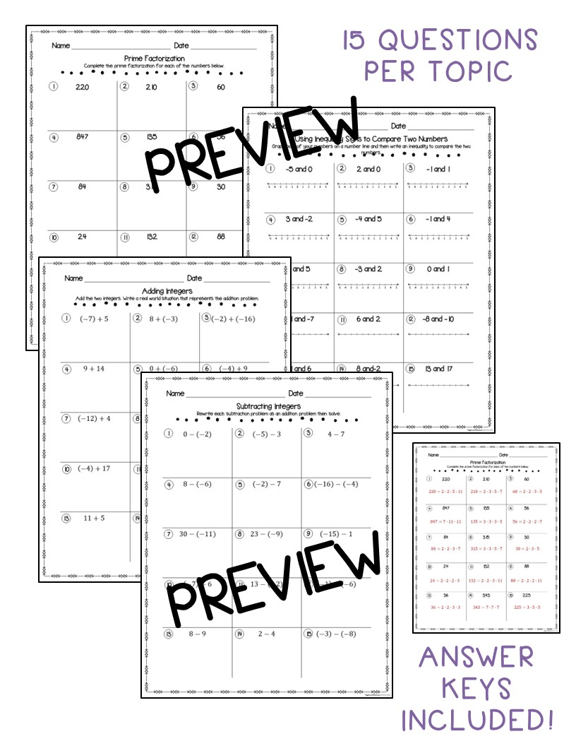 Integers - Editable Student Practice Pages | Made By Teachers