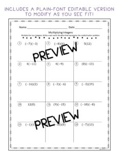 Integers - Editable Student Practice Pages | Made By Teachers