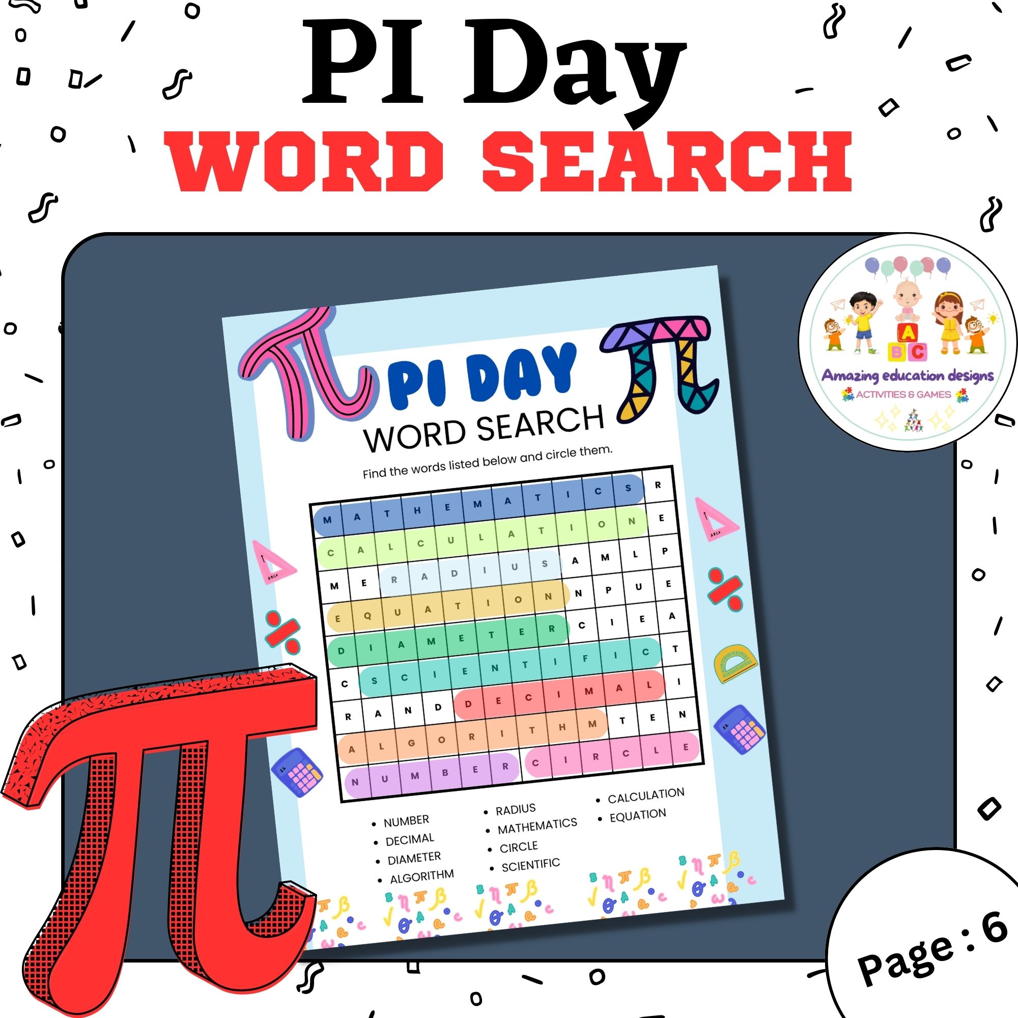 WORD SEARCH Pi Day | Made By Teachers
