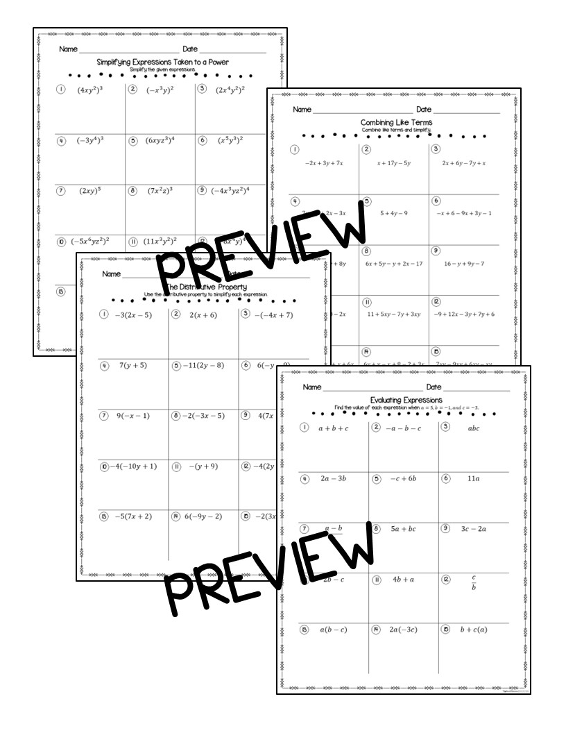 Variables, Terms, and Expressions - Editable Student Practice Pages ... Variables, Terms, and Expressions - Editable Student Practice Pages ...