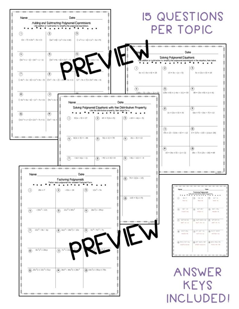 Introduction to Polynomials - Editable Student Practice Pages | Made By ...