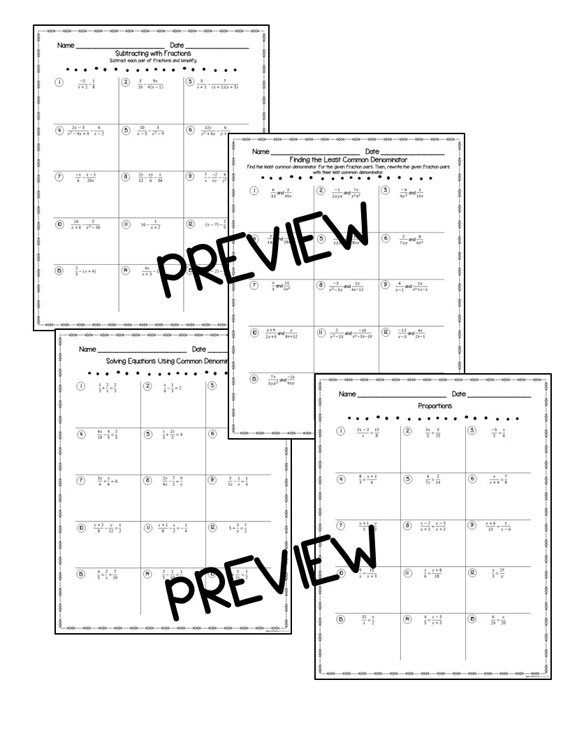 Adding and Subtracting Rational Expressions - Editable Student Practice ...