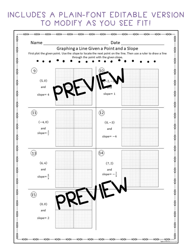 Graphing Lines and Linear Equations - Editable Student Practice Pages ...