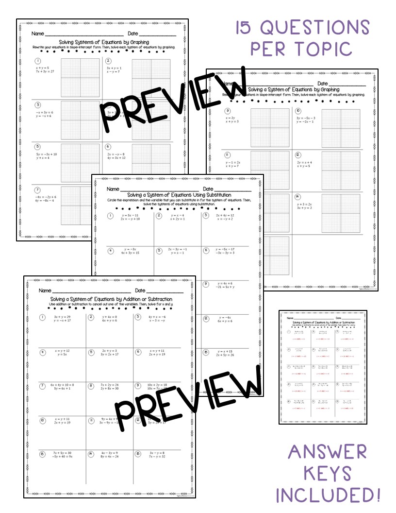 Systems of Equations - Editable Student Practice Pages | Made By Teachers