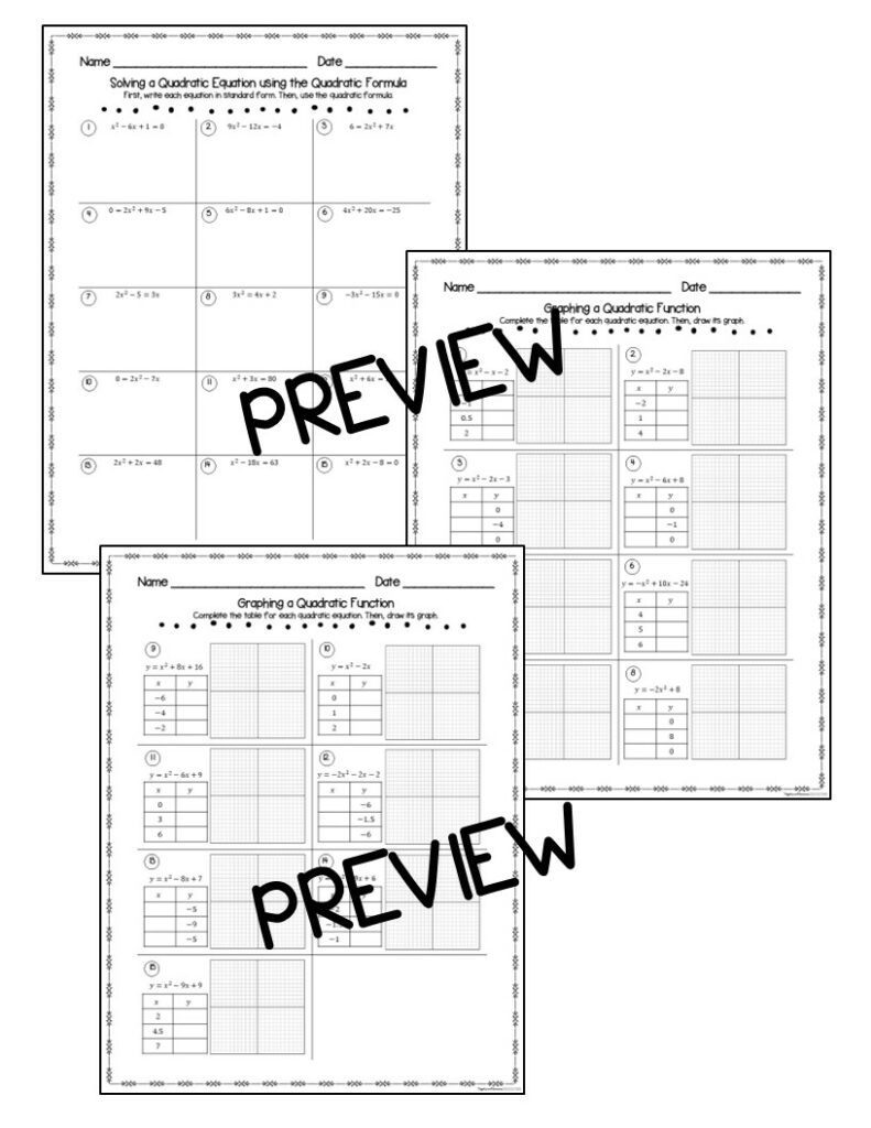 Square Roots and Quadratic Functions - Editable Student Practice Pages ...