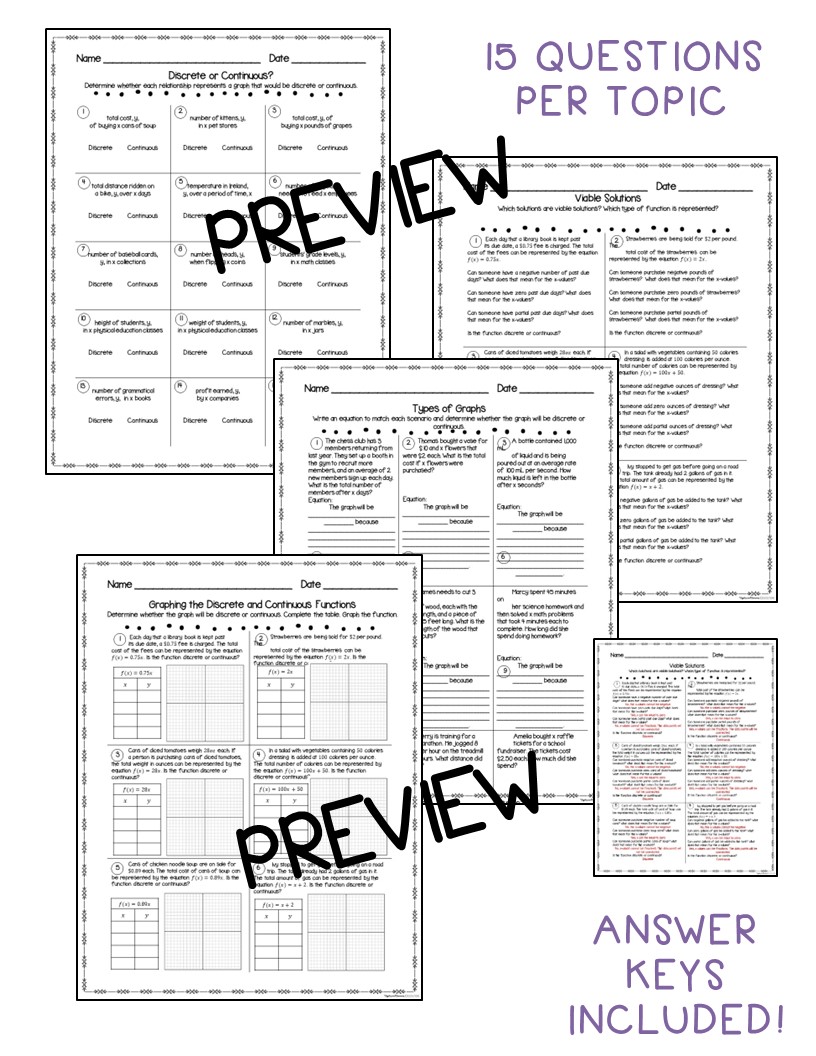 Discrete and Continuous Functions - Editable Student Practice Pages ...