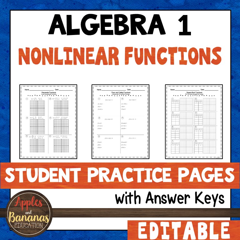 Nonlinear Functions - Editable Student Practice Pages | Made By Teachers