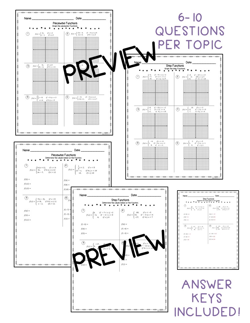 Nonlinear Functions - Editable Student Practice Pages | Made By Teachers