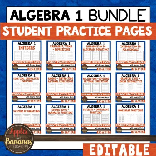 Algebra 1 Student Practice Pages Editable Bundle | Made By Teachers