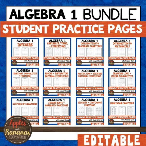 Algebra 1 Student Practice Pages Editable Bundle | Made By Teachers