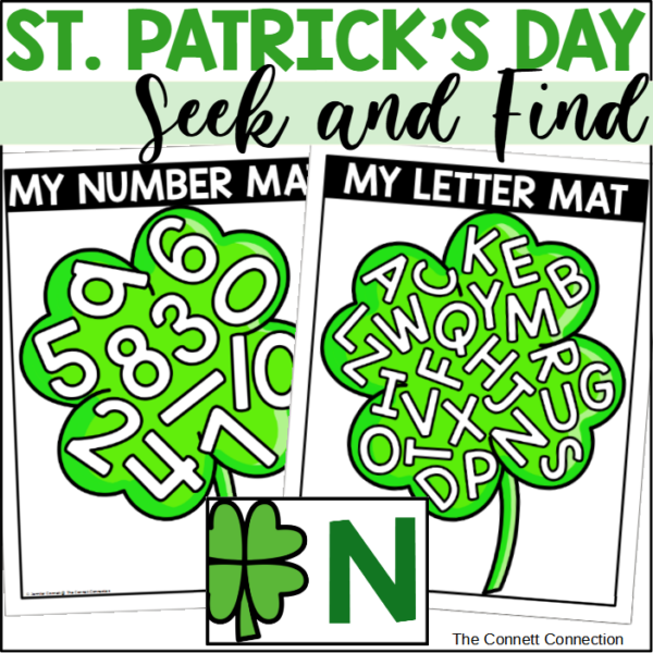 St. Patrick's Day Alphabet and Number Seek and Find Mats with Clovers ...