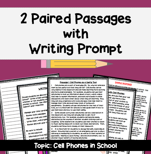 State Test Prep: Paired Passages with Writing Prompt - Cell Phones in ...