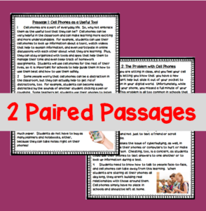 State Test Prep: Paired Passages with Writing Prompt - Cell Phones in ...