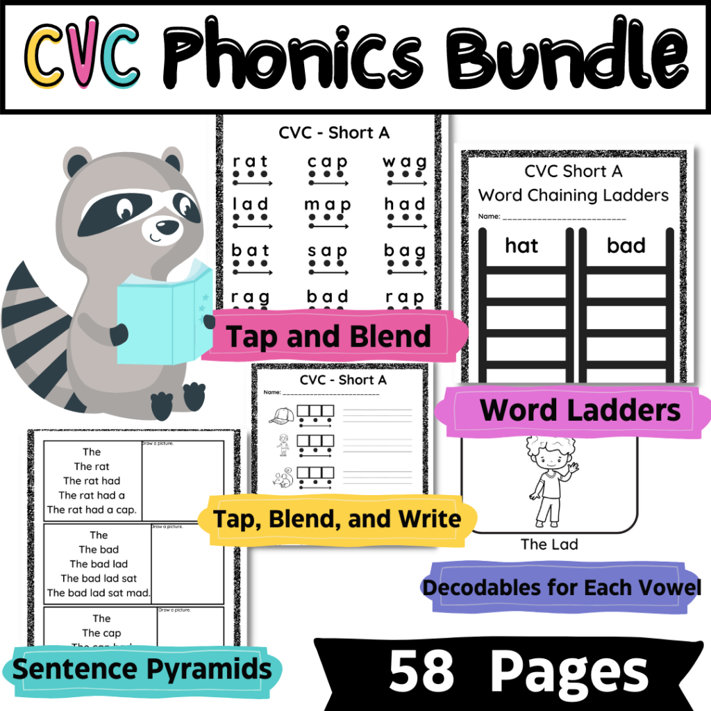 SOR CVC Phonics Bundle- Tap and Blend, Word Ladders, Sentence Pyramids ...