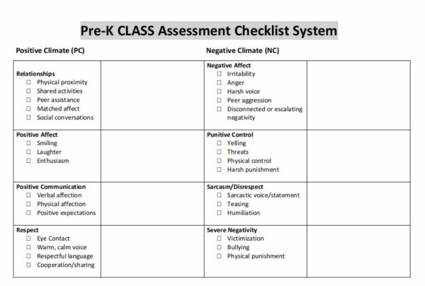 Pre K- CLASS assessment checklist system (For Preschool Teachers, ECE ...