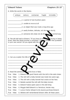 Kate DiCamillo "The Miraculous Journey of Edward Tulane" worksheets ...