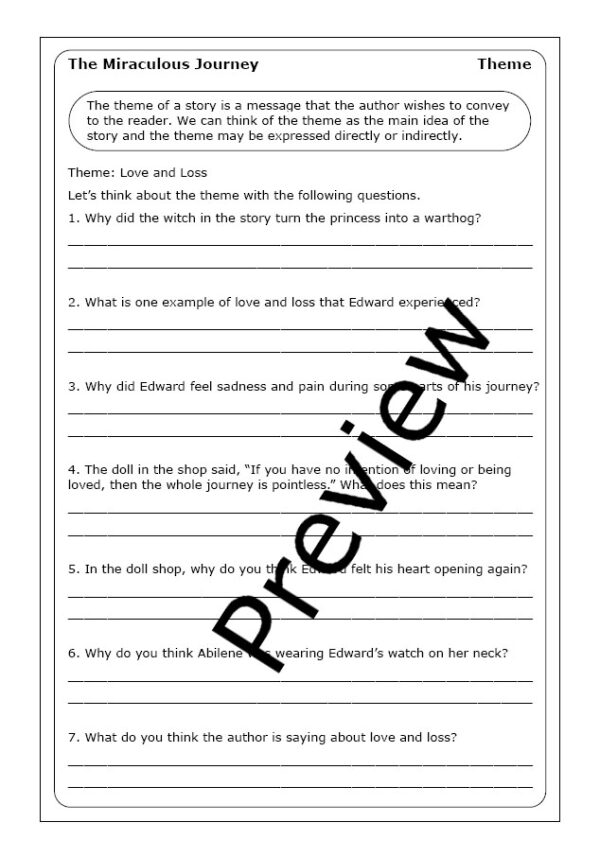 Kate DiCamillo "The Miraculous Journey of Edward Tulane" worksheets ...