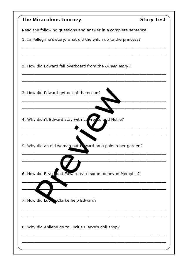 Kate DiCamillo "The Miraculous Journey of Edward Tulane" worksheets ...