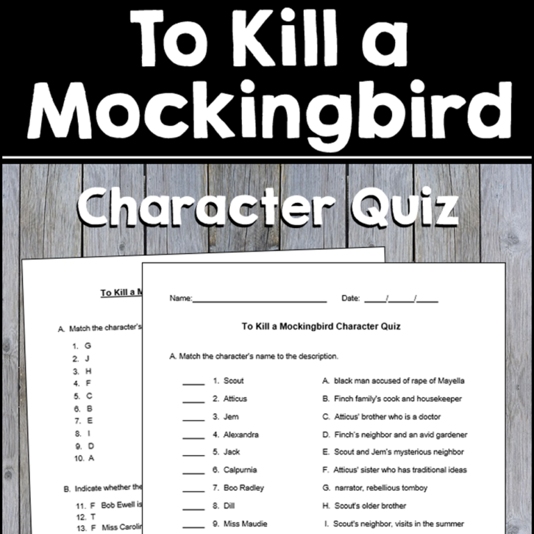 To Kill a Mockingbird Character Quiz with Answer Key | Made By Teachers