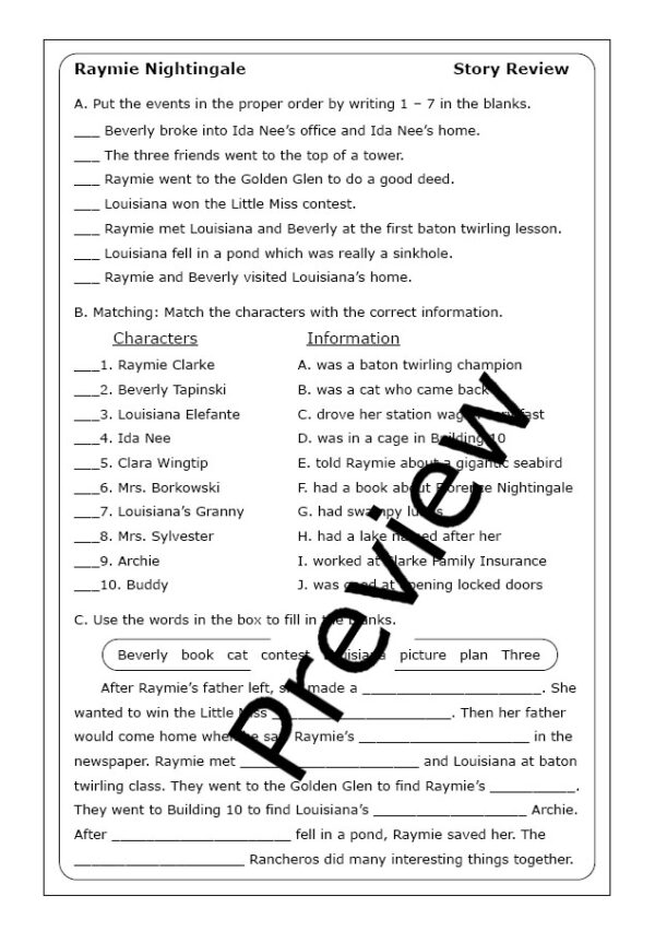 Kate DiCamillo "Raymie Nightingale" worksheets | Made By Teachers
