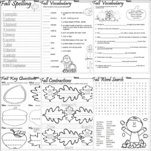 Fall Autumn Activities Worksheets Writing Vocabulary Spelling Math 40pg ...