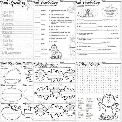 Fall Autumn Activities Worksheets Writing Vocabulary Spelling Math 40pg ...