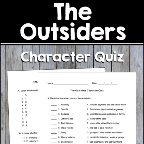 The Outsiders Character Quiz with Answer Key | Made By Teachers