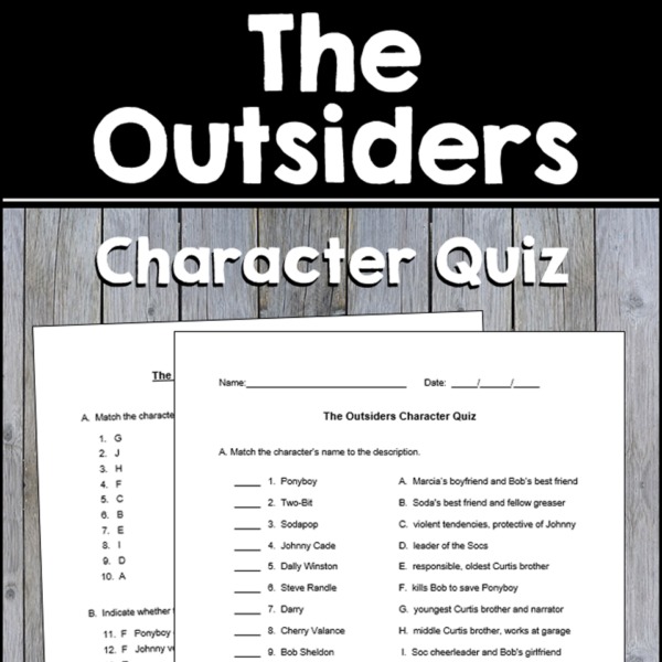The Outsiders Character Quiz with Answer Key | Made By Teachers