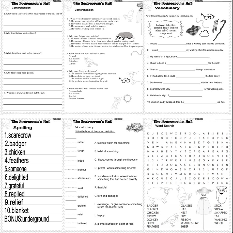 The Scarecrow’s Hat Fall Book Study Companion Reading Comprehension ...