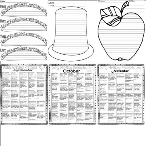 FALL 75 Daily Writing Journal Prompts Shaped Lined Paper Autumn Sept ...