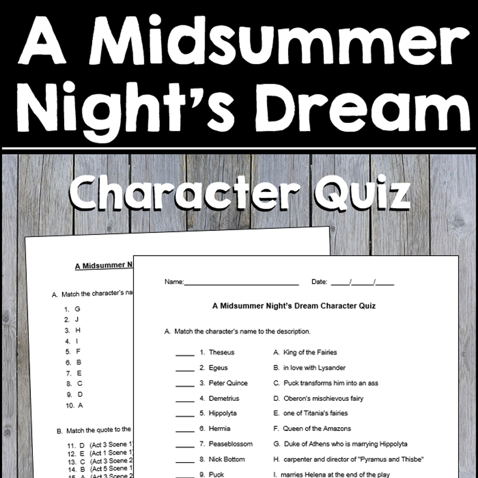 A Midsummer Night’s Dream Character Quiz with Answer Key | Made By Teachers