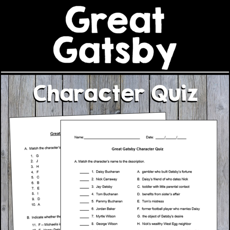 The Great Gatsby Character Quiz with Answer Key | Made By Teachers