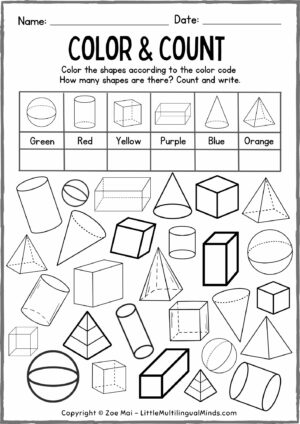 Identifying Shapes Worksheets: Spy Shapes, 3D 2D Shape Sort, Shape Hunt ...