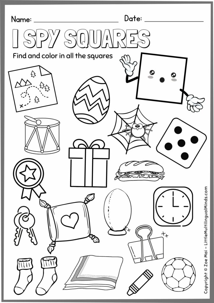 Identifying Shapes Worksheets: Spy Shapes, 3D 2D Shape Sort, Shape Hunt ...