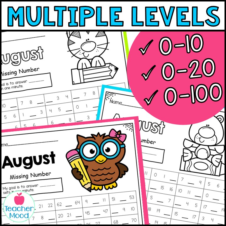 Missing Number Math Fluency Practice | Test Prep | Progress Monitoring ...